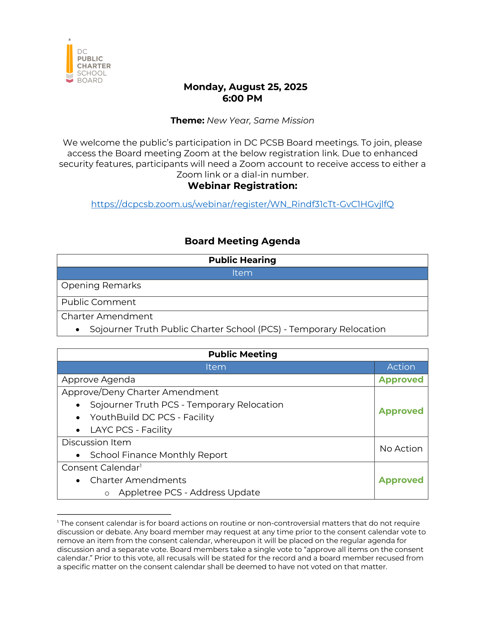 Board Meeting August 2025 Dc Pcsb